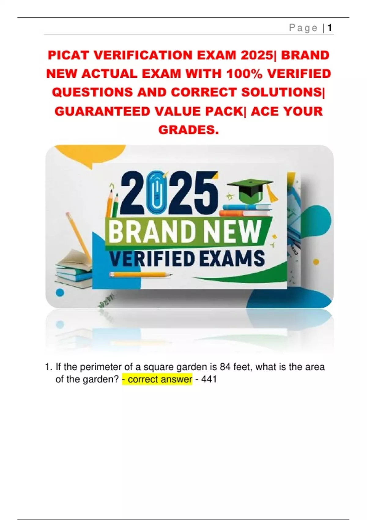 PICAT VERIFICATION EXAM 2025| BRAND NEW ACTUAL EXAM WITH 100% VERIFIED ...
