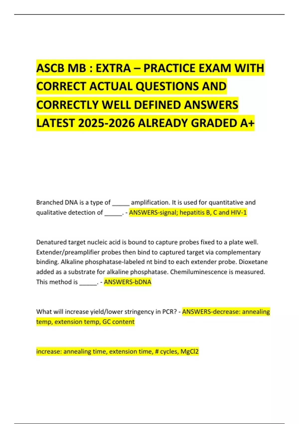 ASCB MB : EXTRA – PRACTICE EXAM WITH CORRECT ACTUAL QUESTIONS AND CORRECTLY WELL DEFINED ANSWERS ...
