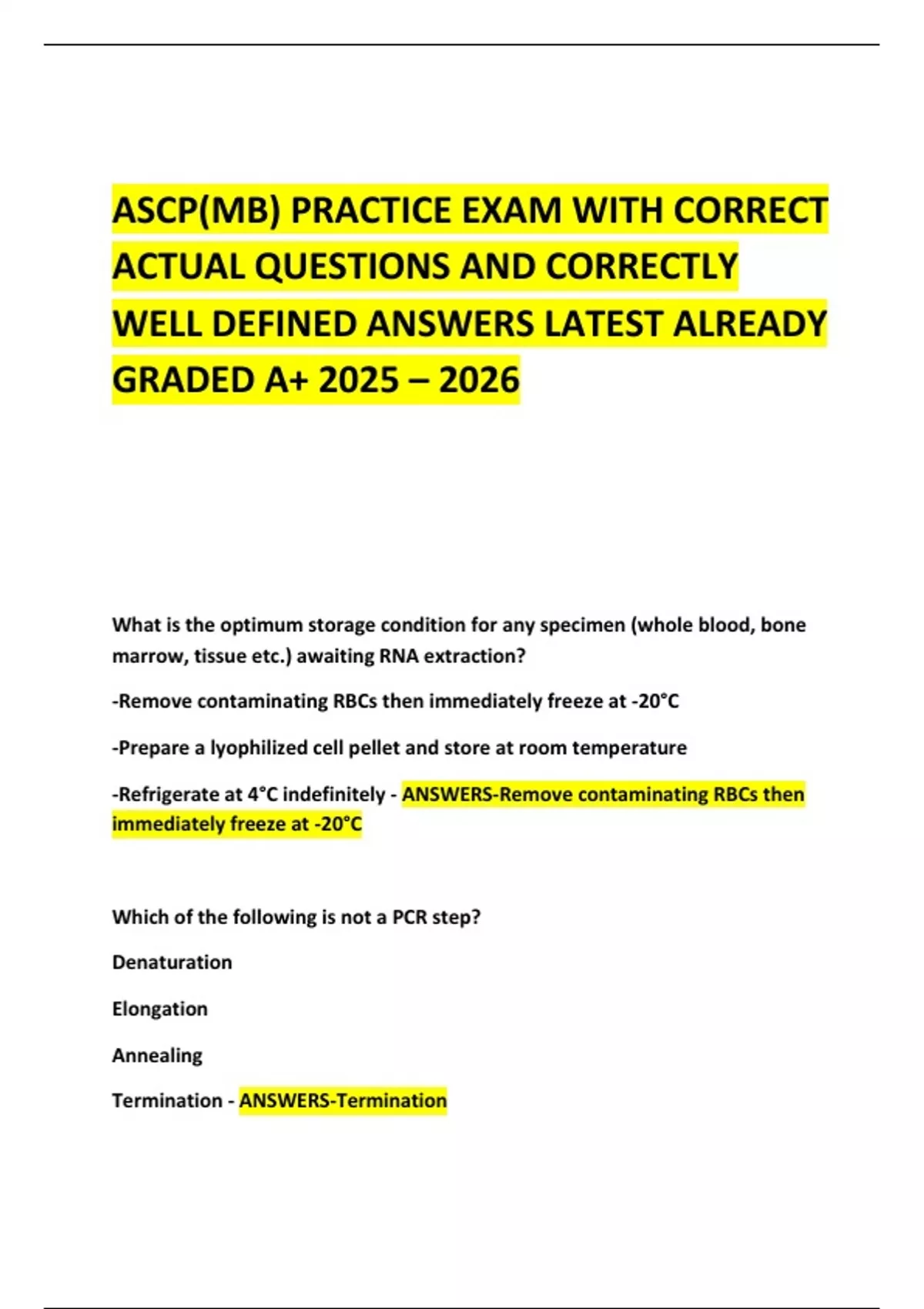ASCP(MB) PRACTICE EXAM WITH CORRECT ACTUAL QUESTIONS AND CORRECTLY WELL ...