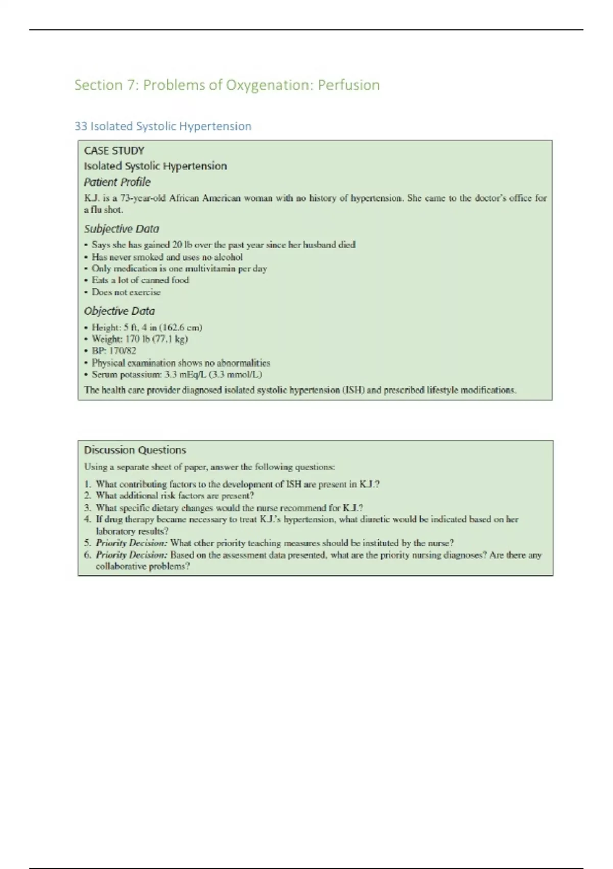 Problems of Oxygenation: Perfusion Case Study Questions and Answers ...