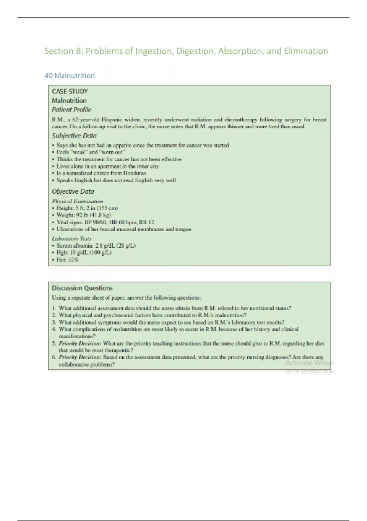Problems of Ingestion, Digestion, Absorption, and Elimination Case ...