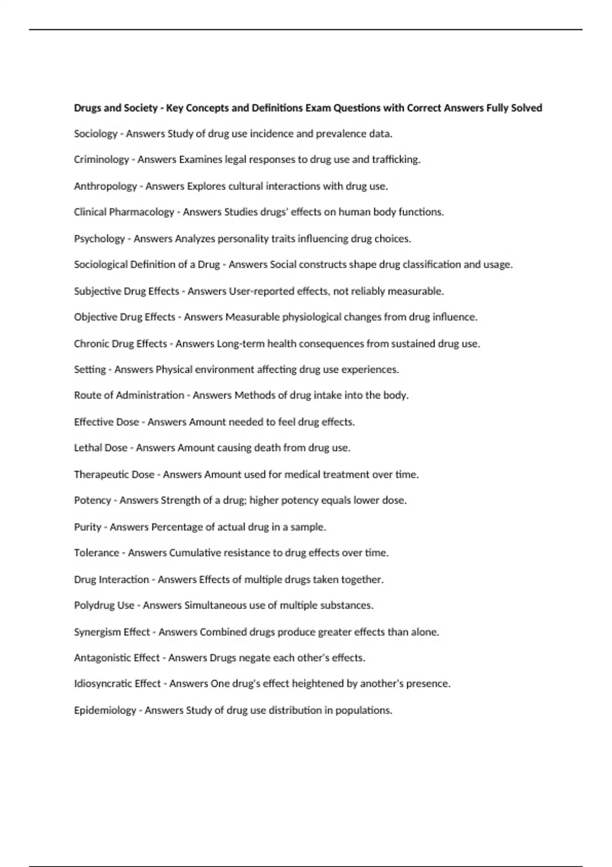 Drugs and Society - Key Concepts and Definitions Exam Questions with ...