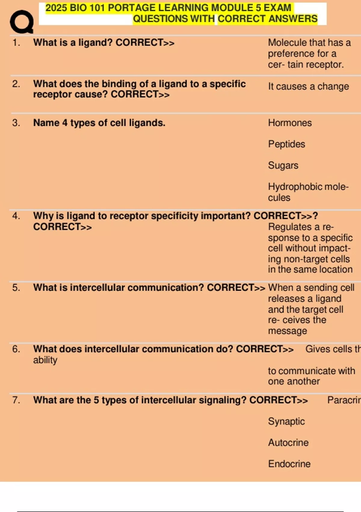 2025 BIO 101 PORTAGE LEARNING MODULE 5 EXAM QUESTIONS WITH CORRECT ...