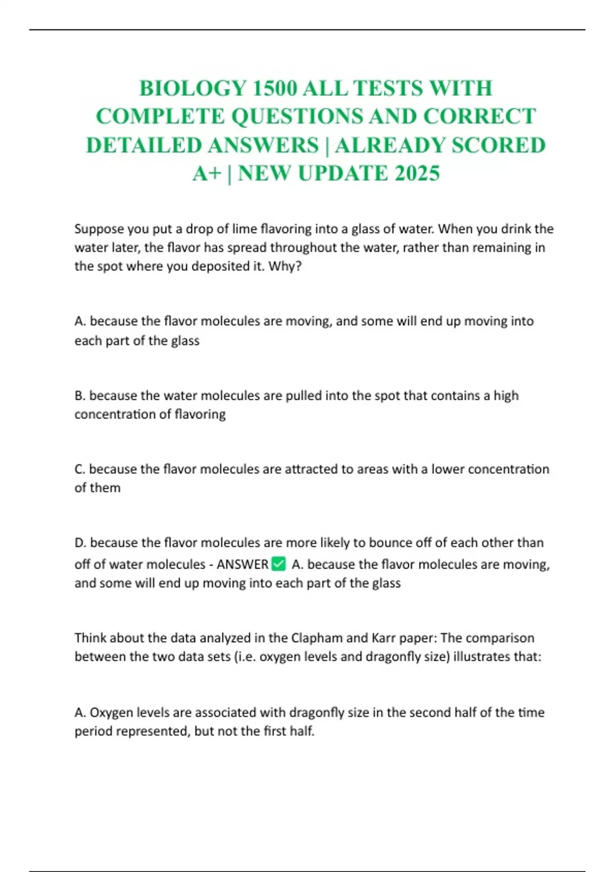 BIOLOGY 1500 ALL TESTS WITH COMPLETE QUESTIONS AND CORRECT DETAILED ...