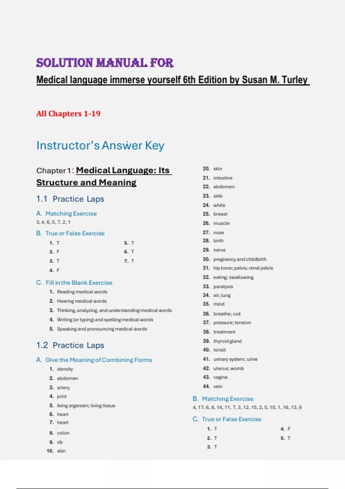 Solution manual for Medical language immerse yourself 6th Edition by ...
