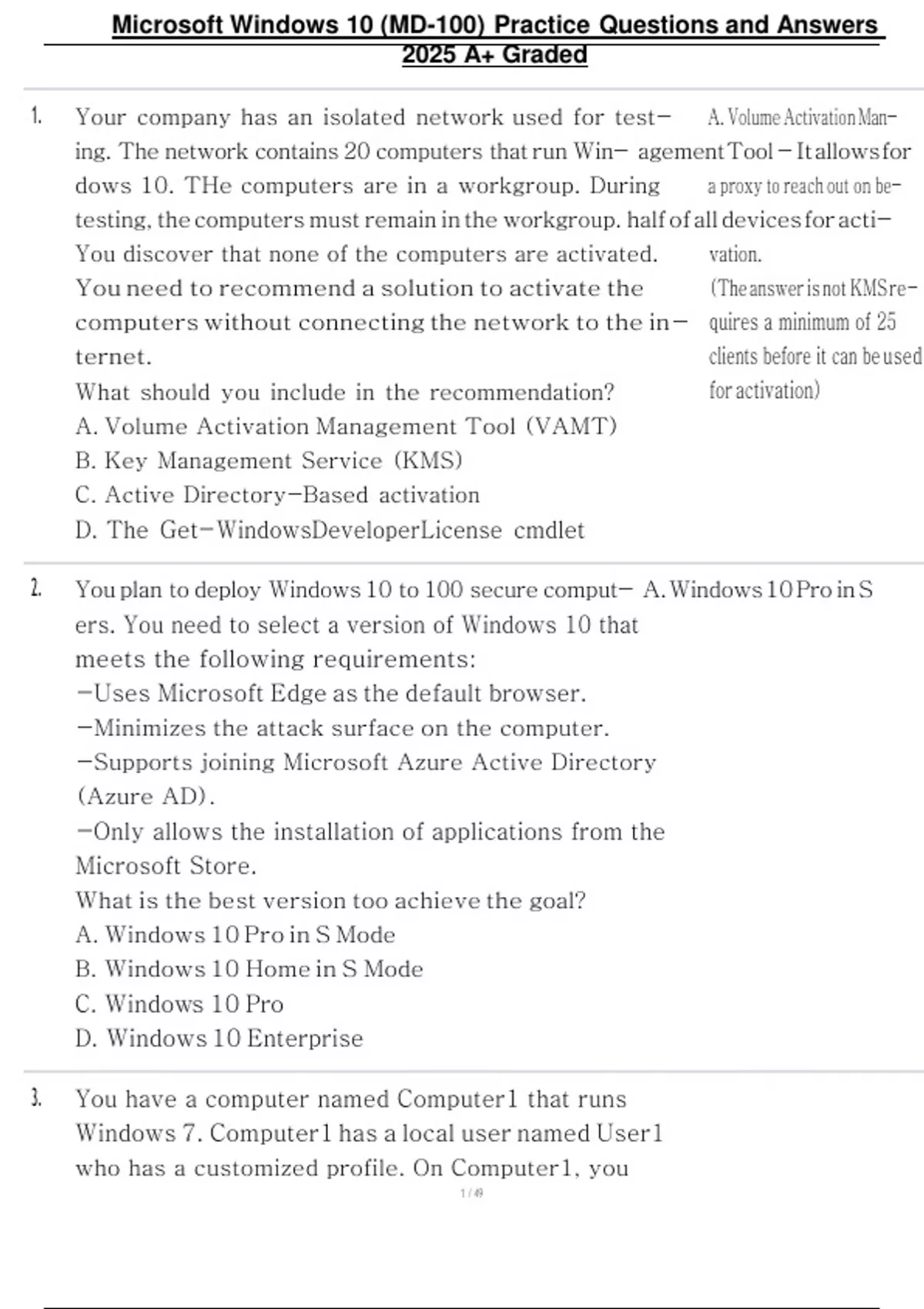 Microsoft Windows 10 (MD-100) Practice Questions and Answers 2025 A+ ...