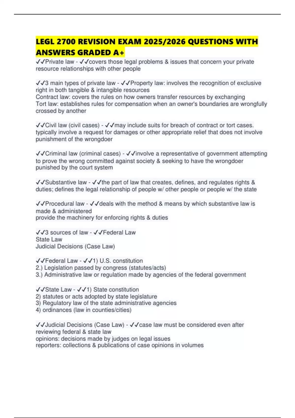 LEGL 2700 REVISION EXAM 2025/2026 QUESTIONS WITH ANSWERS GRADED A+ - LEGL 2700 - Stuvia US
