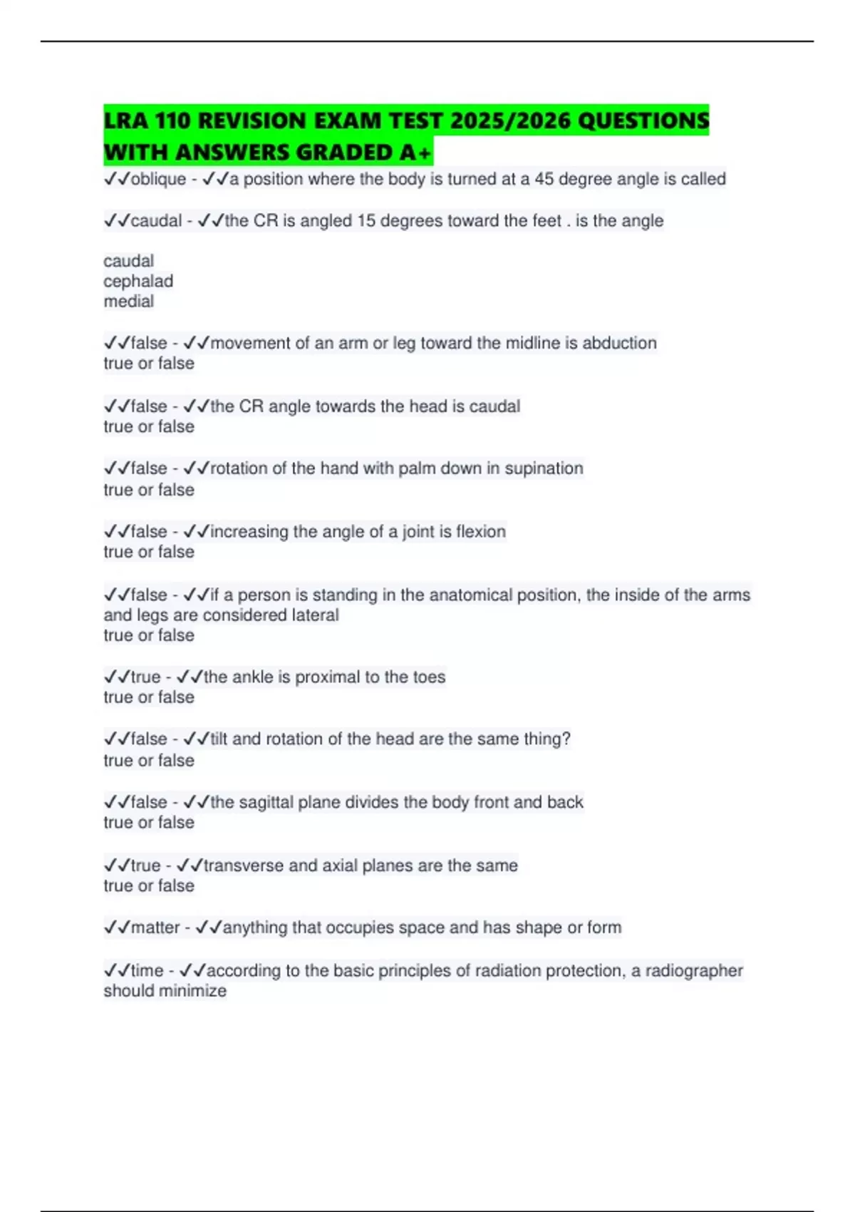 LRA 110 REVISION EXAM TEST 2025/2026 QUESTIONS WITH ANSWERS GRADED A+ ...
