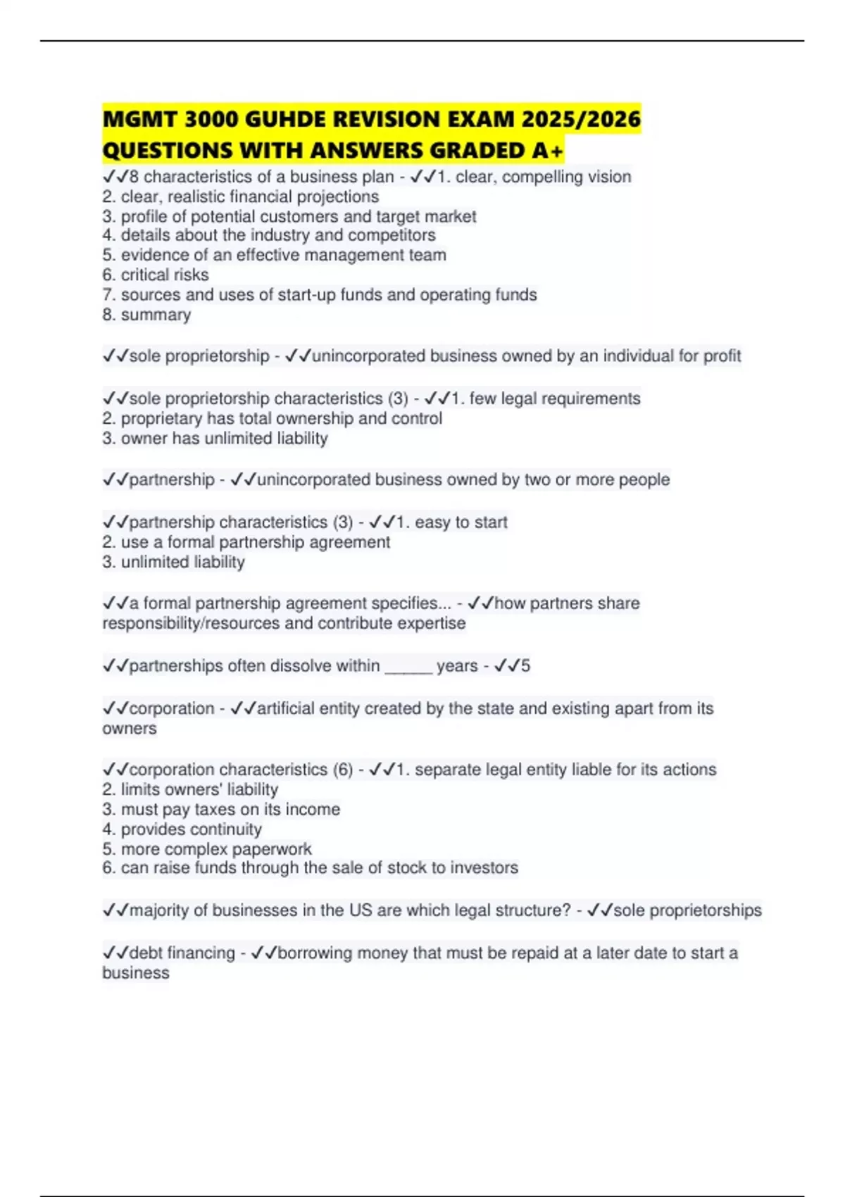 MGMT 3000 GUHDE REVISION EXAM 2025/2026 QUESTIONS WITH ANSWERS GRADED ...