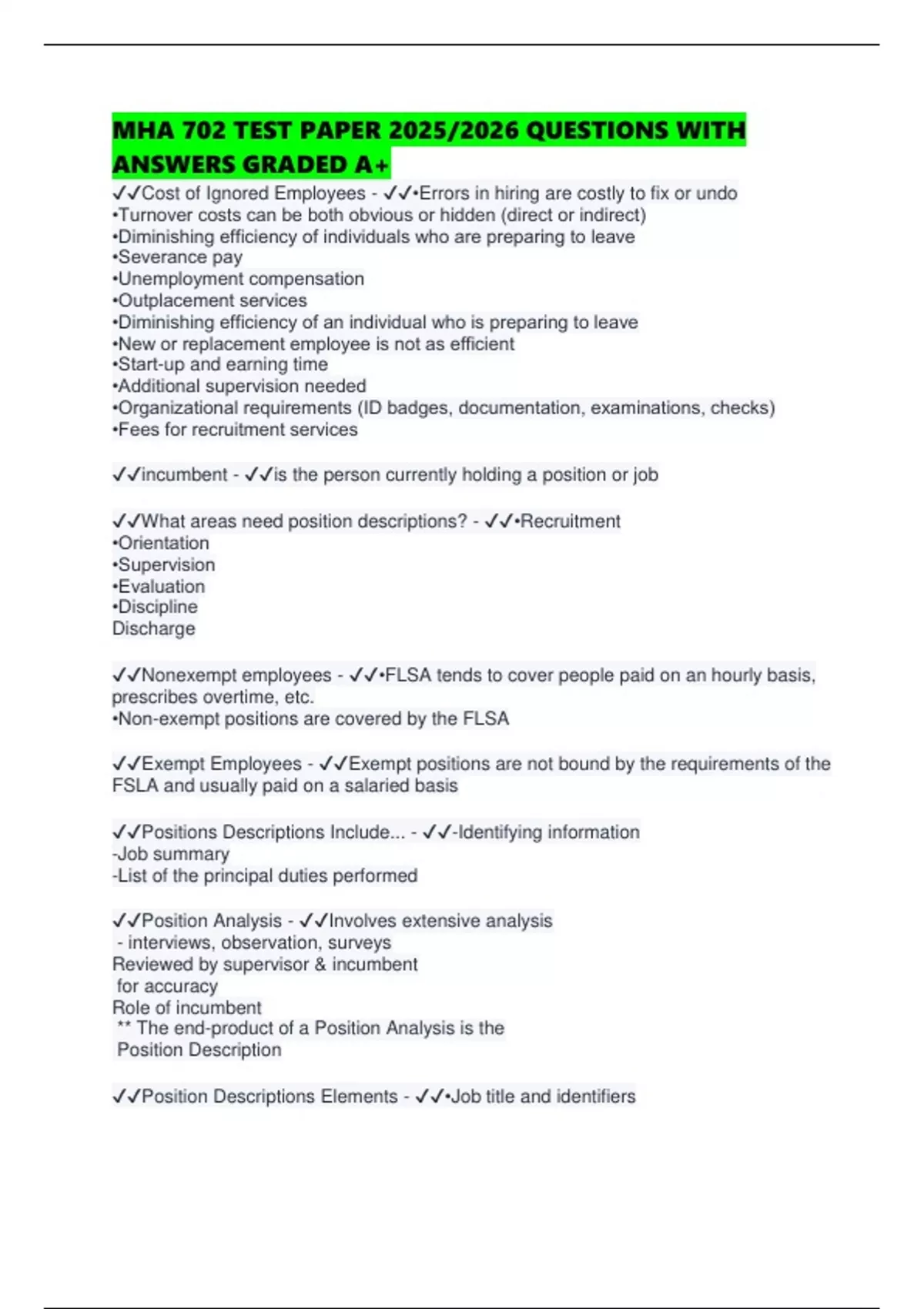 MHA 702 TEST PAPER 2025/2026 QUESTIONS WITH ANSWERS GRADED A+ - MHA ...