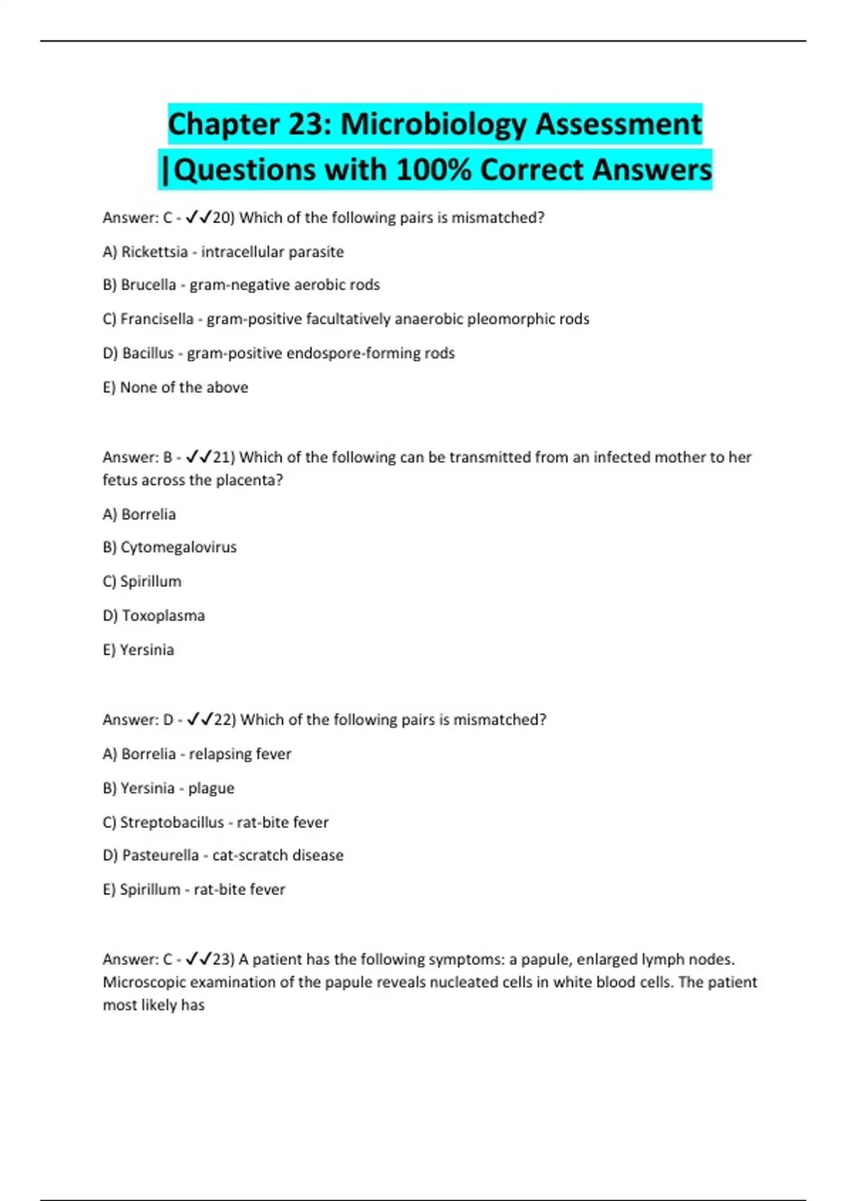 Chapter 23: Microbiology Assessment |Questions with 100% Correct ...