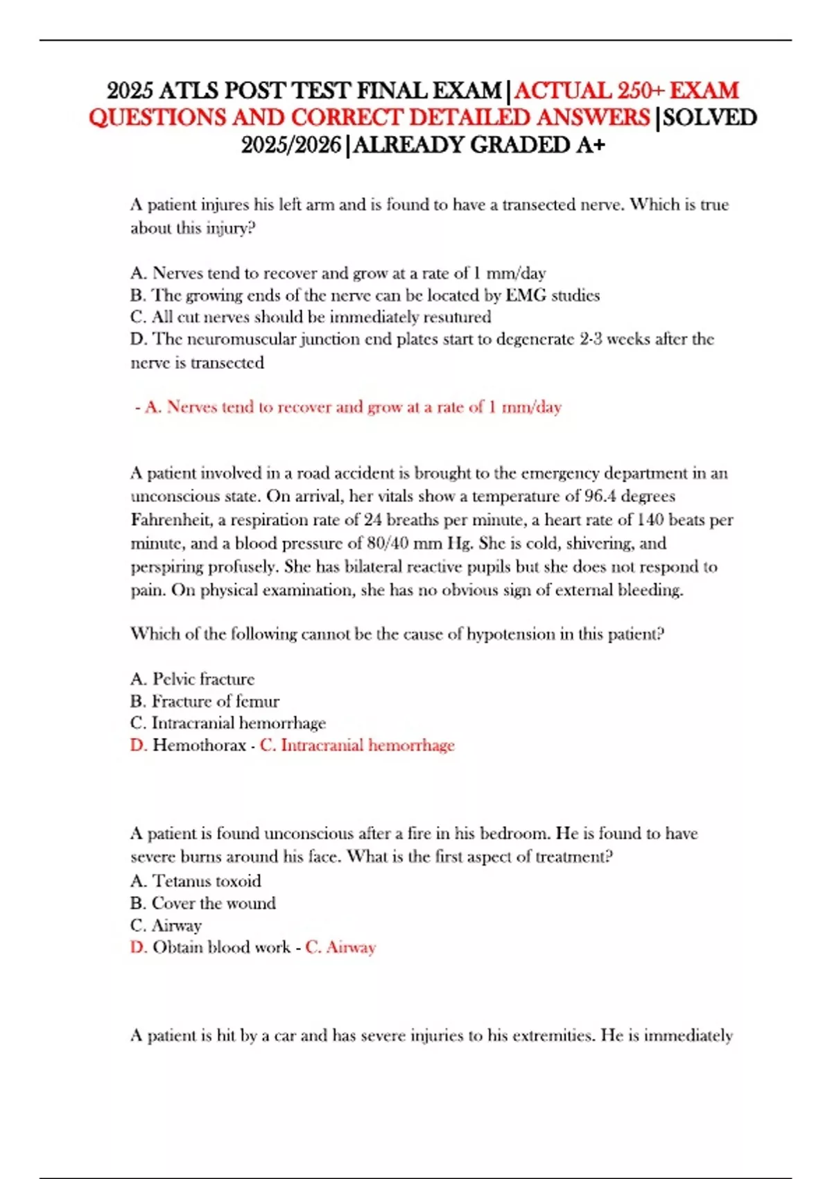 2025 ATLS POST TEST FINAL EXAM|ACTUAL 250+ EXAM QUESTIONS AND CORRECT ...