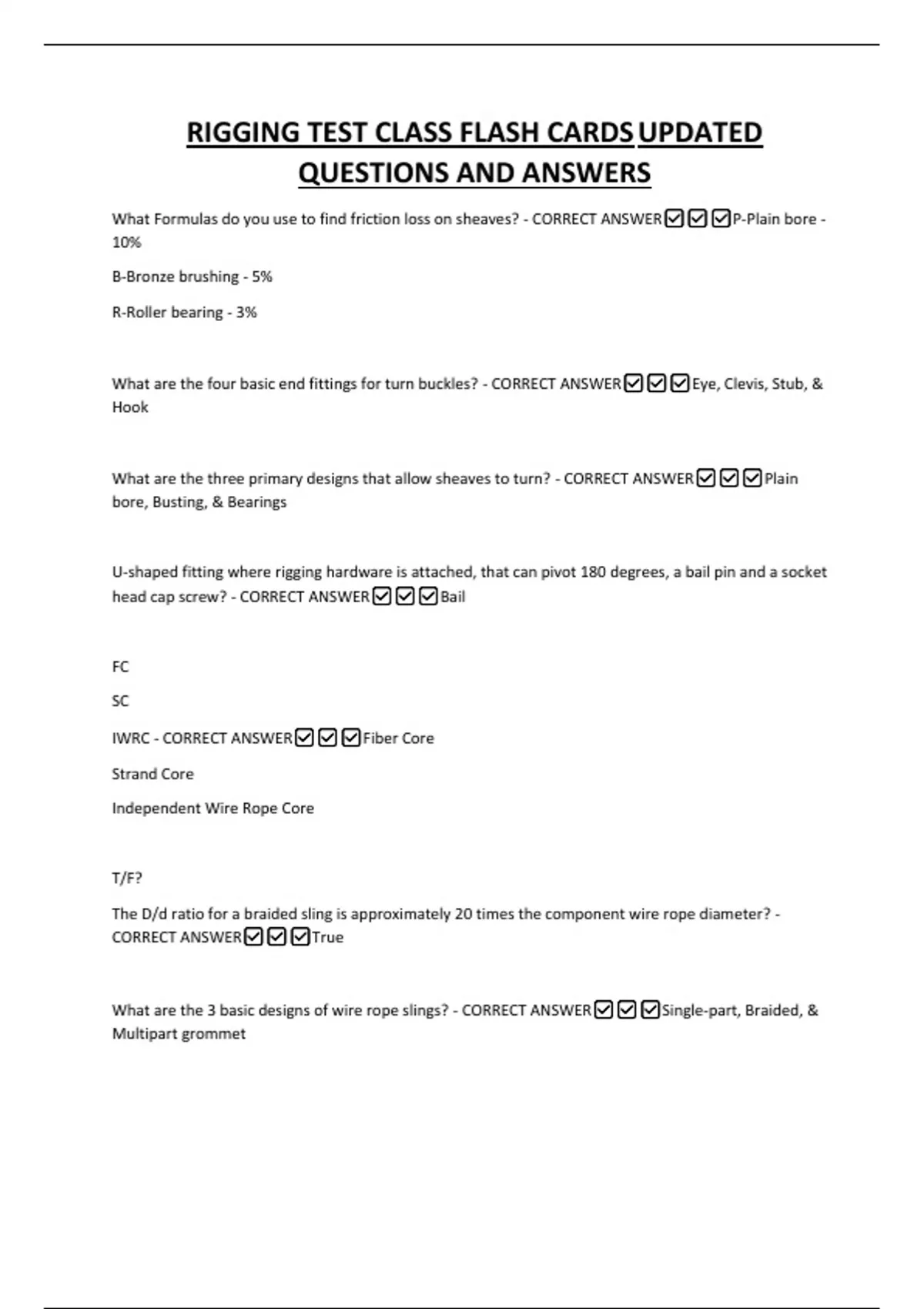 RIGGING TEST CLASS FLASH CARDS UPDATED QUESTIONS AND ANSWERS - Rigging ...