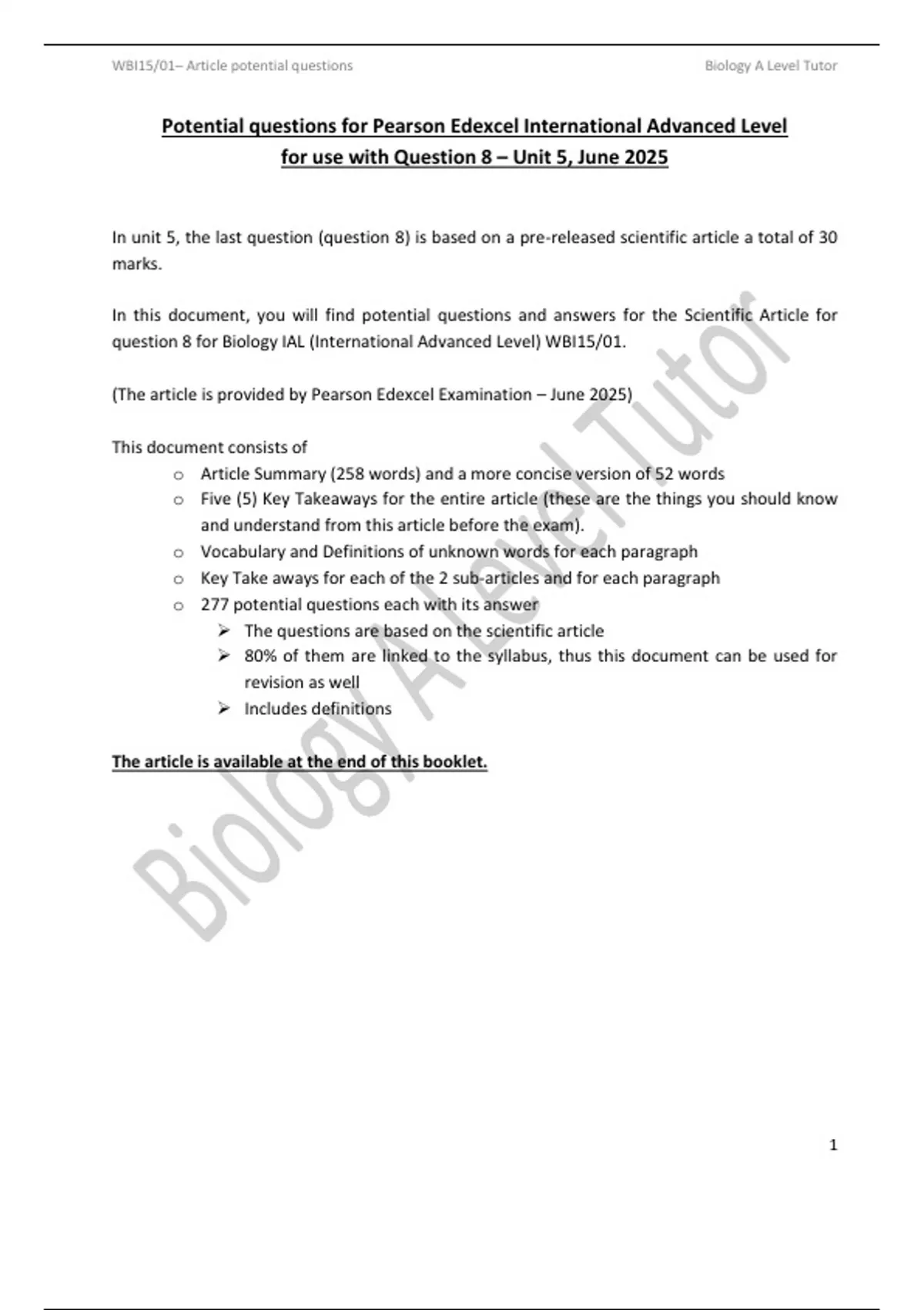 IAL Biology Unit 5 - Potential Questions and Answers for the Scientific ...