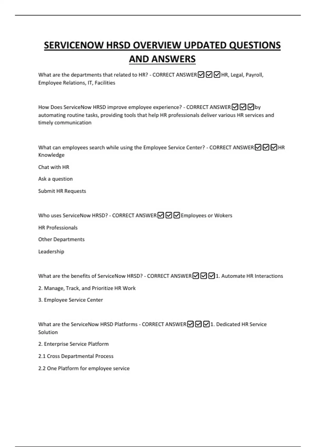 SERVICENOW HRSD OVERVIEW UPDATED QUESTIONS AND ANSWERS - HRSD - Stuvia US