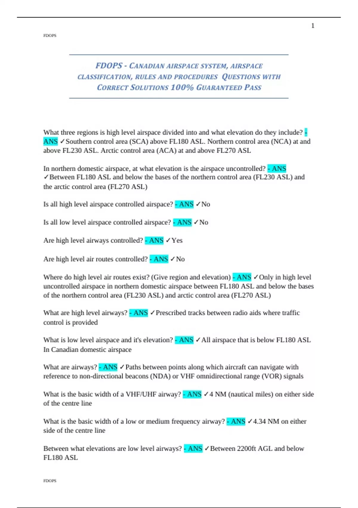 FDOPS - CANADIAN AIRSPACE SYSTEM, AIRSPACE CLASSIFICATION, RULES AND ...