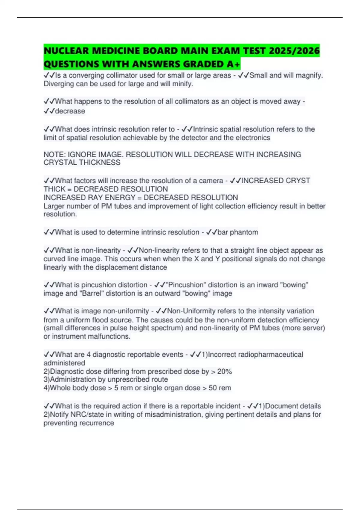 NUCLEAR MEDICINE BOARD MAIN EXAM TEST 2025/2026 QUESTIONS WITH ANSWERS ...