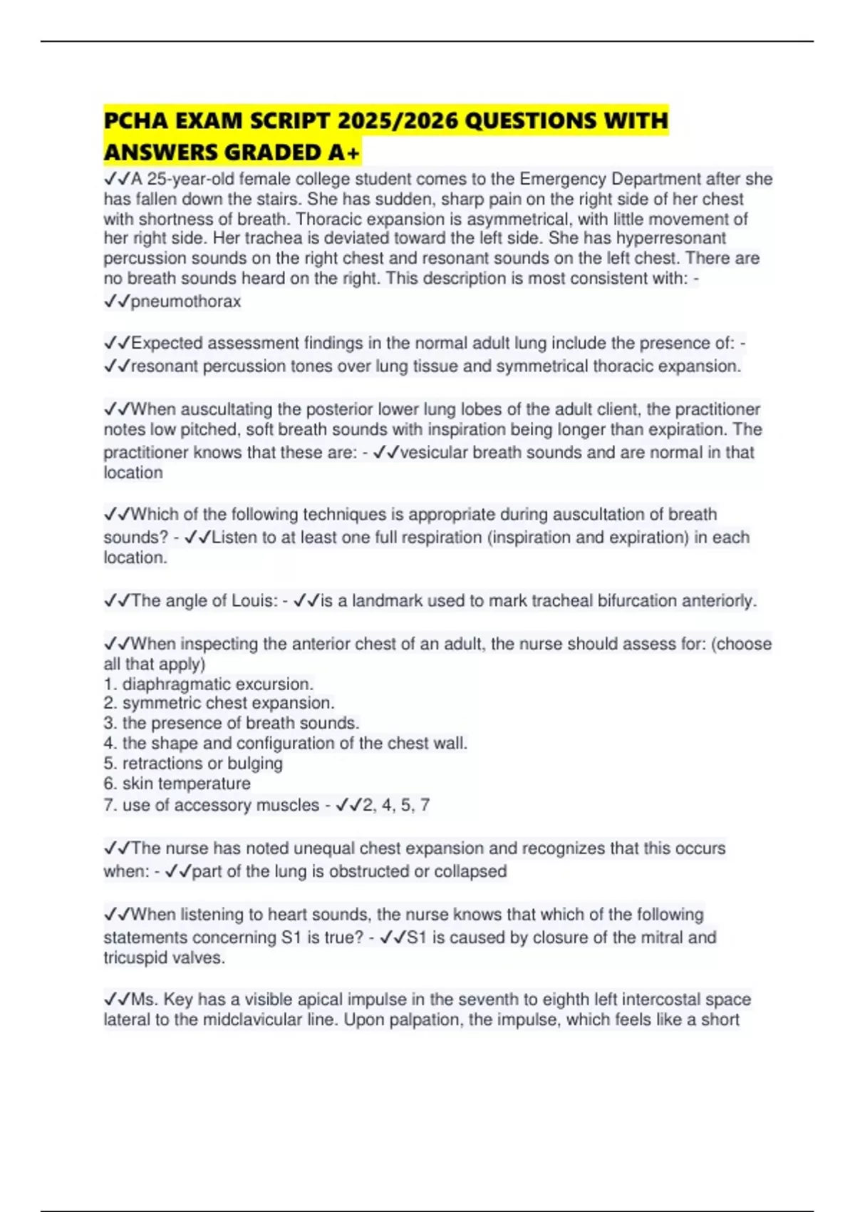 PCHA EXAM SCRIPT 2025/2026 QUESTIONS WITH ANSWERS GRADED A+ - PCHA ...