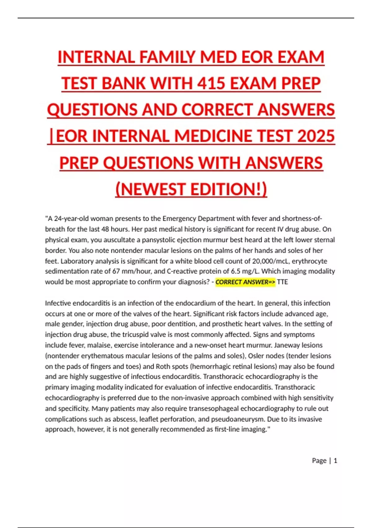INTERNAL FAMILY MED EOR EXAM TEST BANK WITH 415 EXAM PREP QUESTIONS AND ...