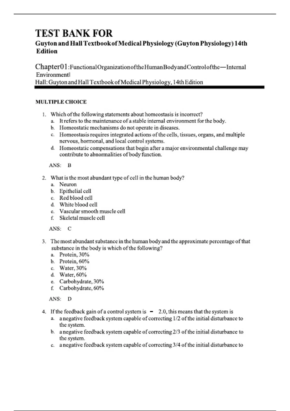 Test Bank For Guyton and Hall Textbook Of Medical Physiology (Guyton ...