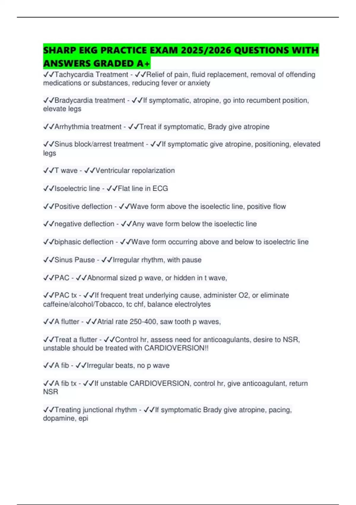 SHARP EKG PRACTICE EXAM 2025/2026 QUESTIONS WITH ANSWERS GRADED A+ ...
