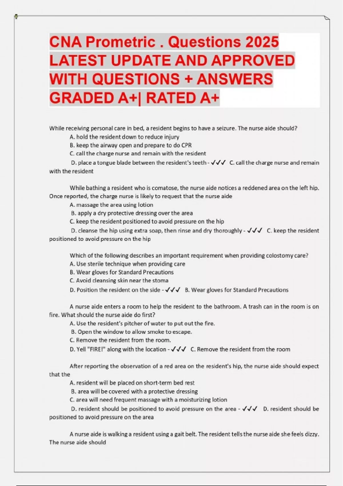 CNA Prometric . Questions 2025 LATEST UPDATE AND APPROVED WITH ...