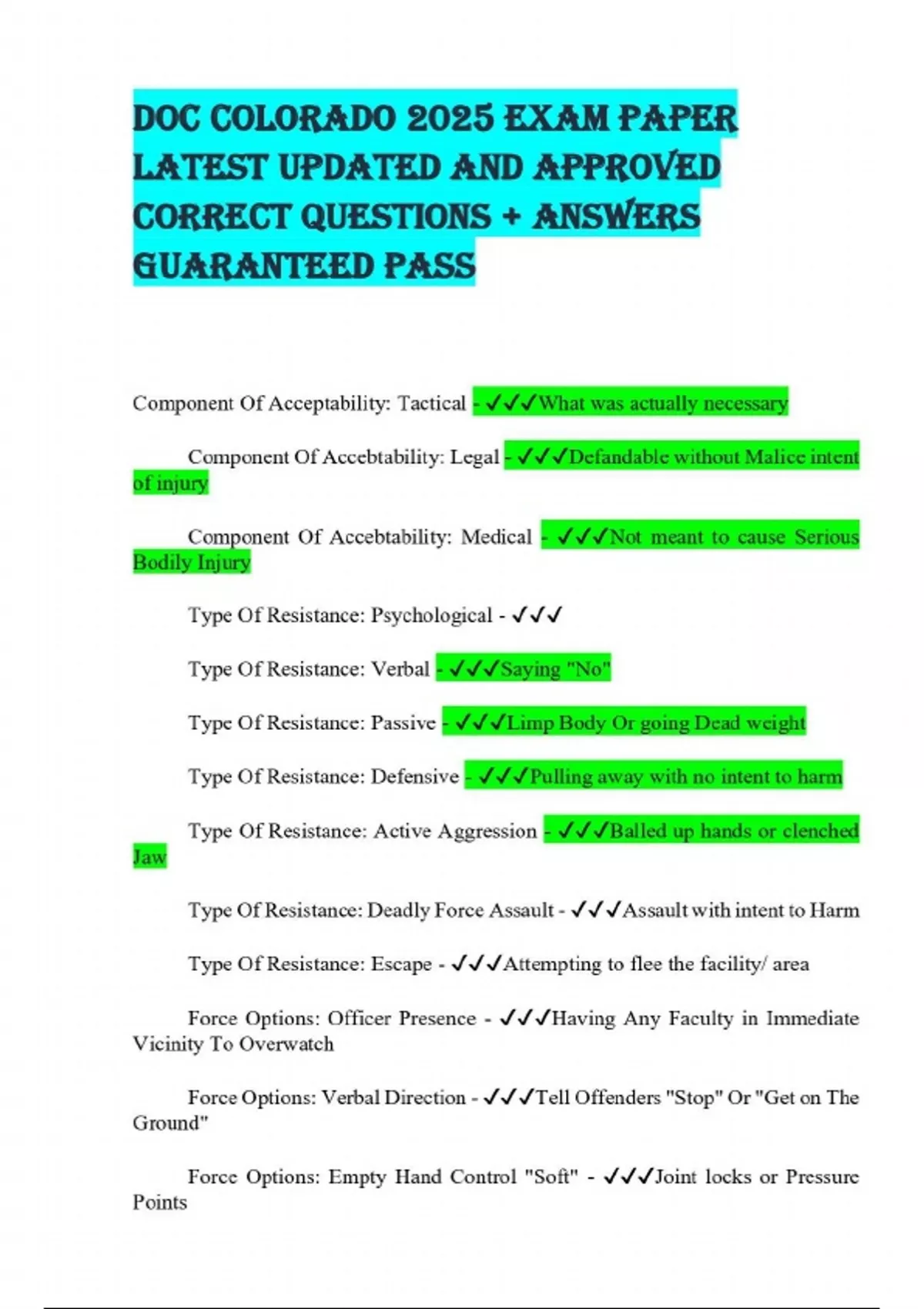 DOC Colorado 2025 EXAM PAPER LATEST UPDATED AND APPROVED CORRECT ...