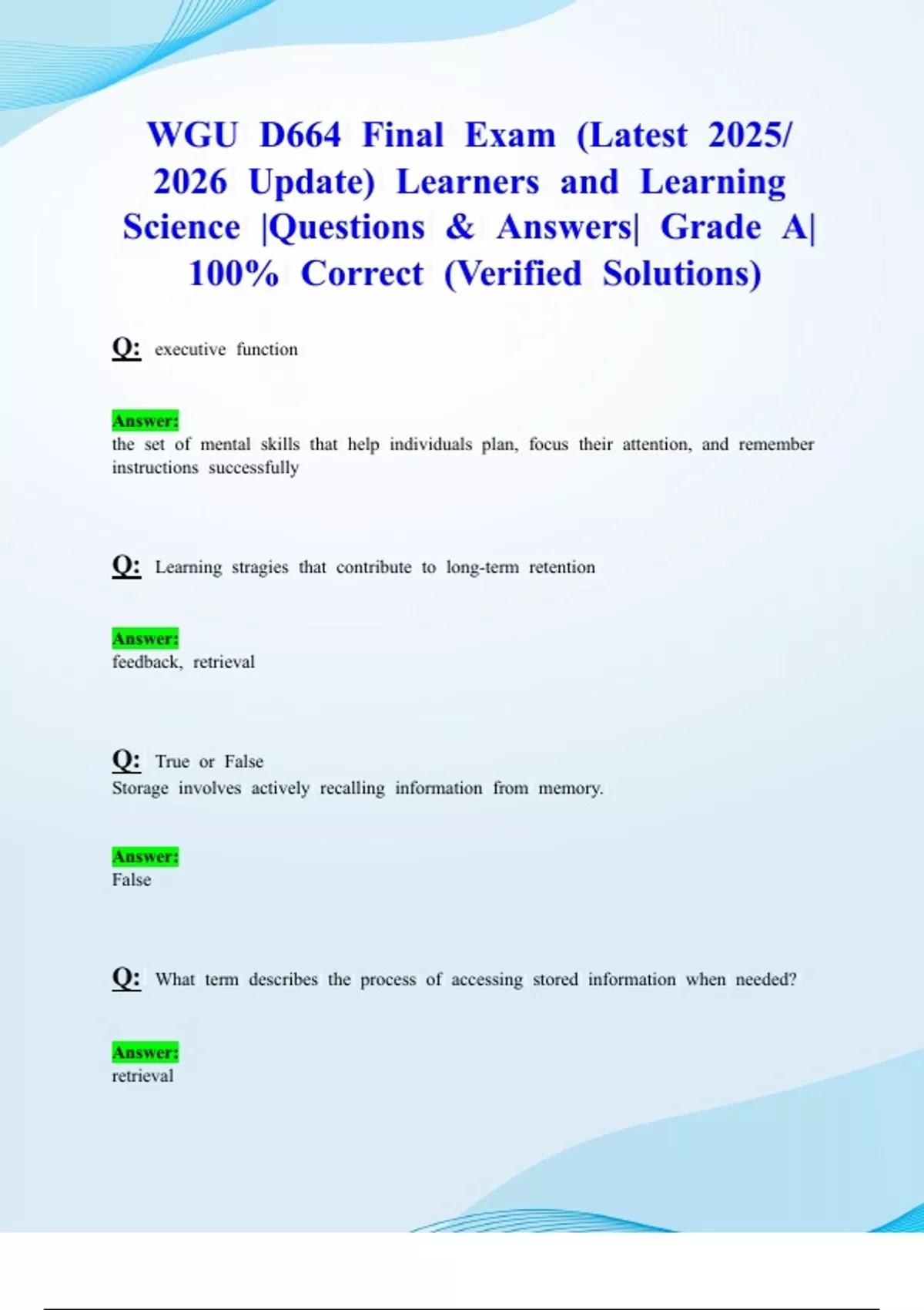 WGU D664 Objective Assessments, Pre-Assessments & Final Exams (Latest ...
