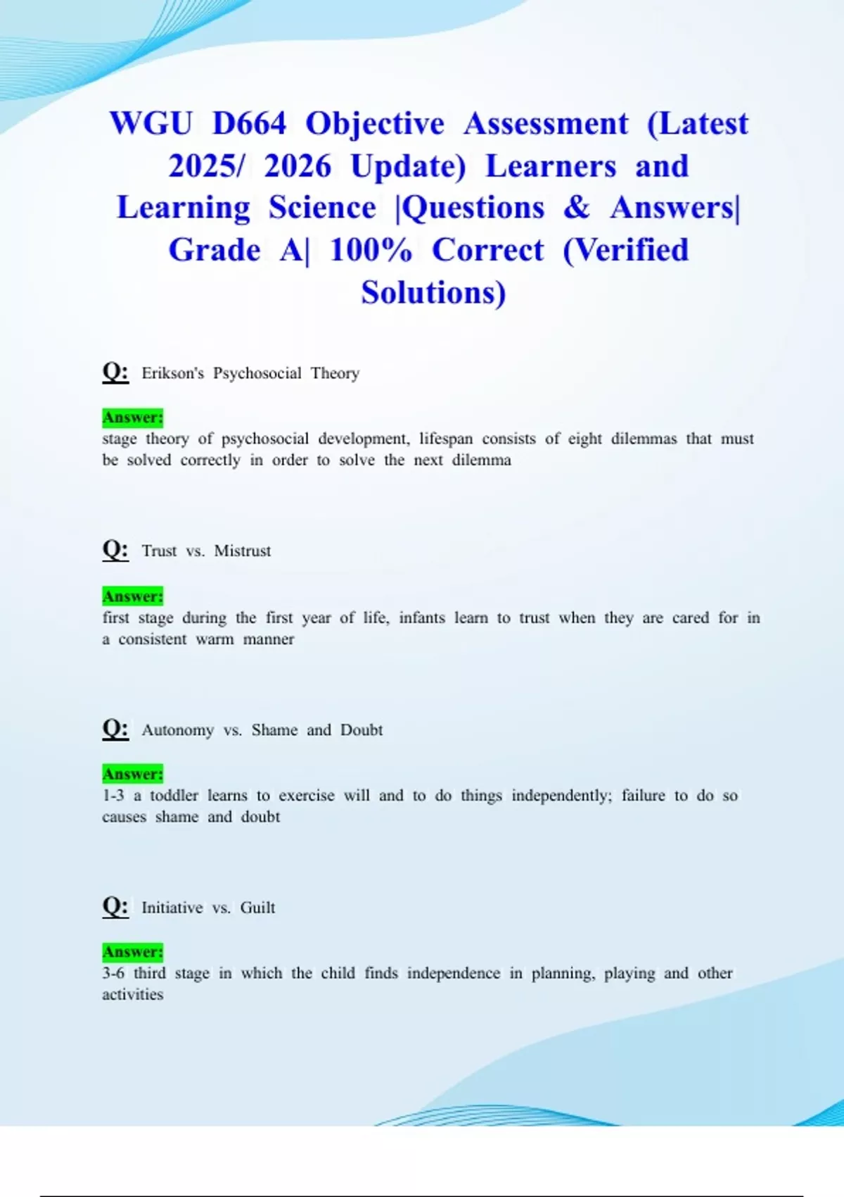 WGU D664 Objective Assessment (Latest 2025/ 2026 Update) Learners and ...