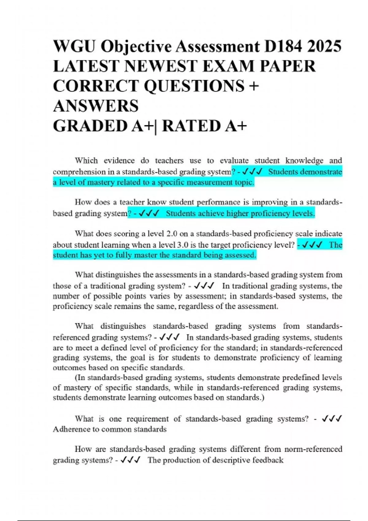 WGU Objective Assessment D184 2025 LATEST NEWEST EXAM PAPER CORRECT ...