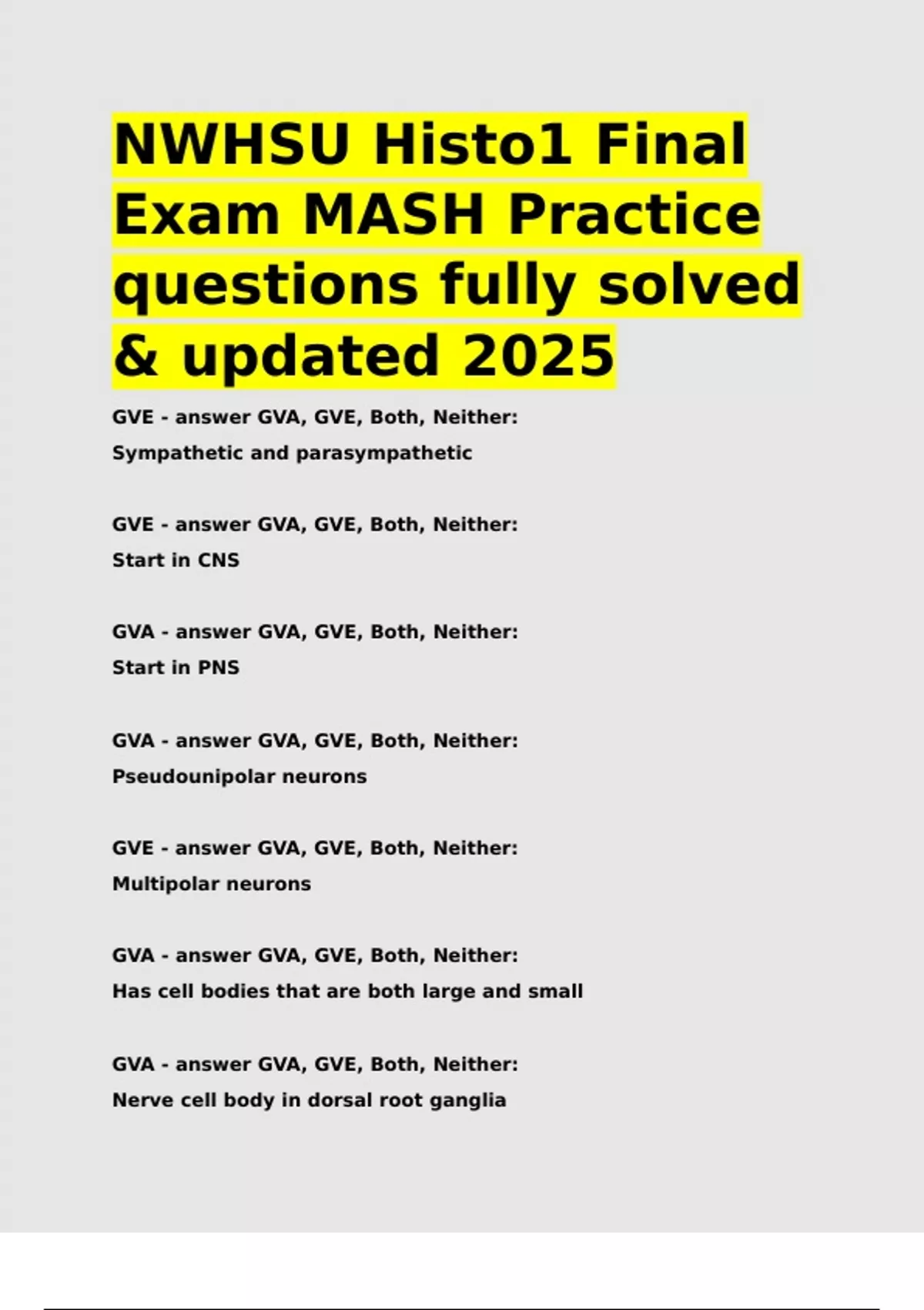 NWHSU Histo1 Final Exam MASH Practice questions fully solved & updated ...