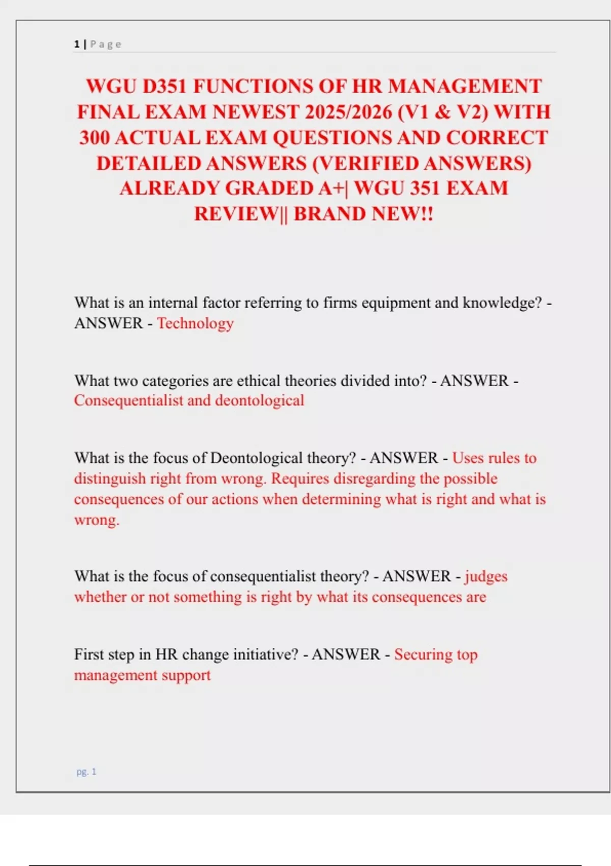 WGU D351 FUNCTIONS OF HR MANAGEMENT FINAL EXAM NEWEST 2025 TEST BANK| 2 ...