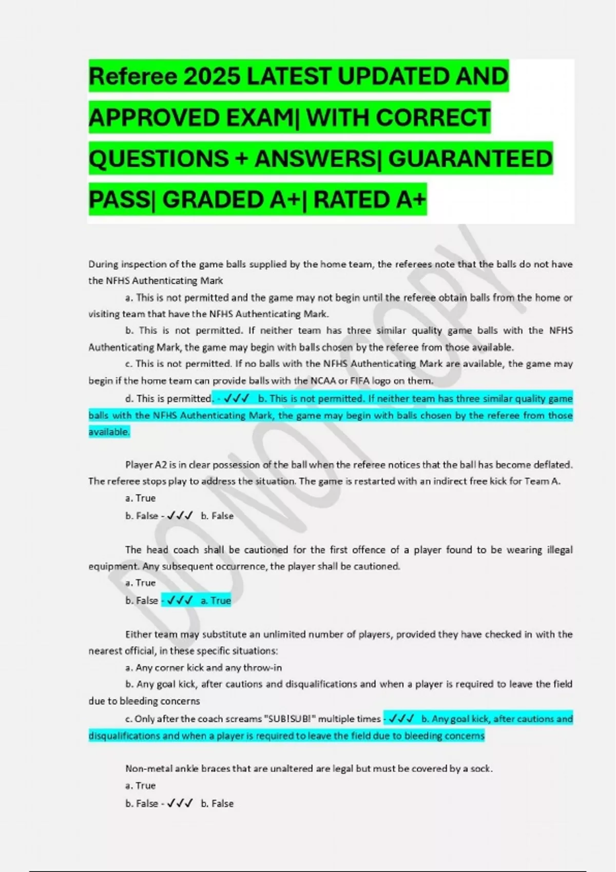 Referee 2025 LATEST UPDATED AND APPROVED EXAM| WITH CORRECT QUESTIONS ...