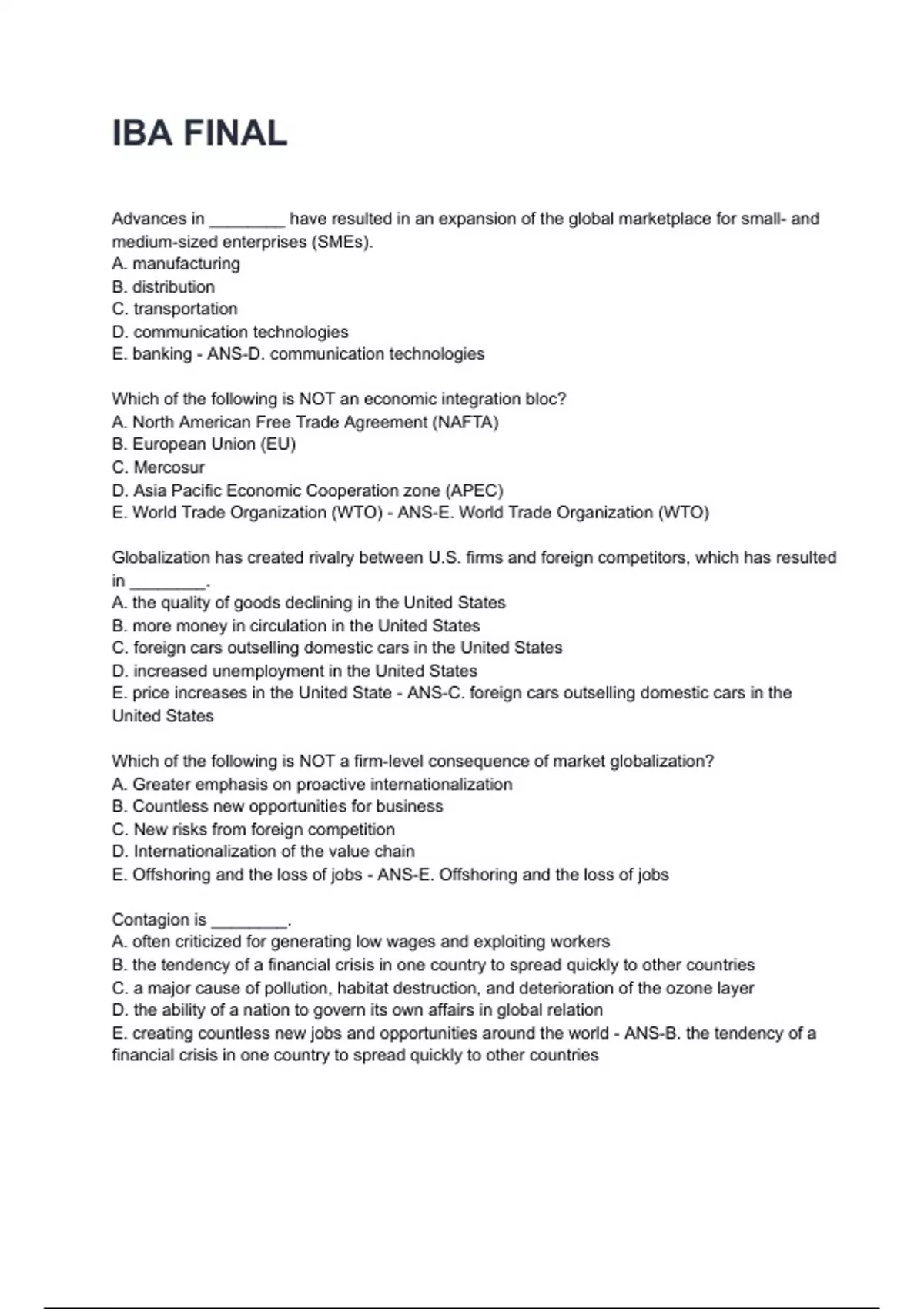 IBA FINAL Questions and answers graded A+ 2025/2026 - IBA APEX - Stuvia US