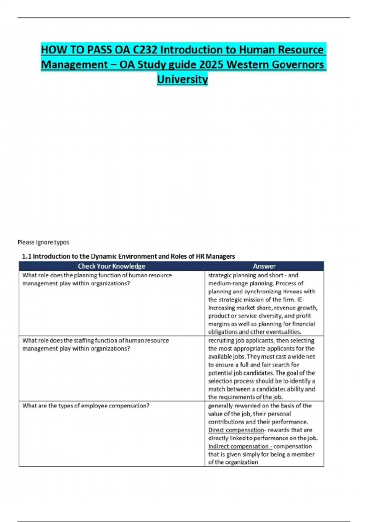 HOW TO PASS OA C232 Introduction to Human Resource Management – OA ...