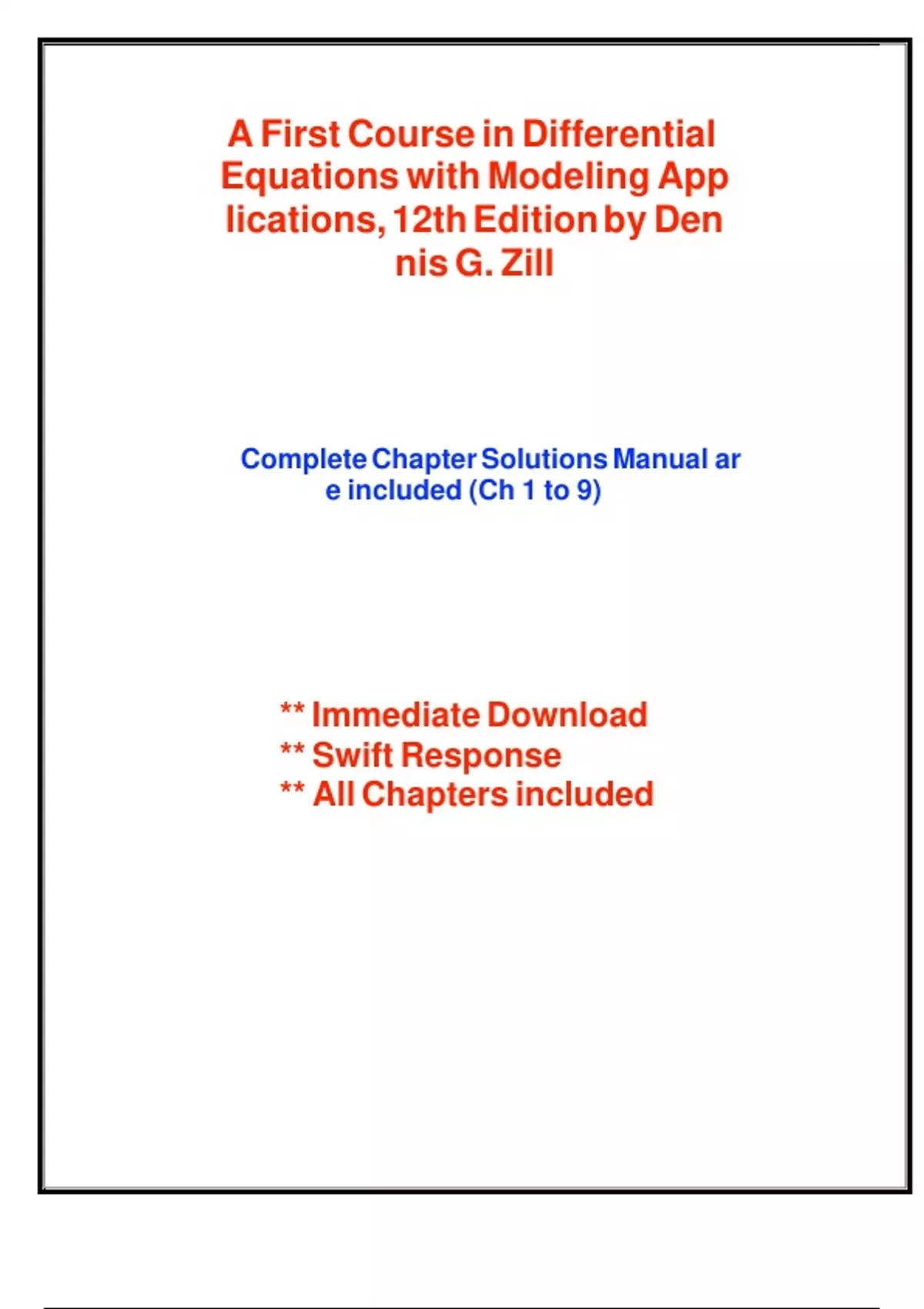 Solution Manual For A First Course in Differential Equations with ...