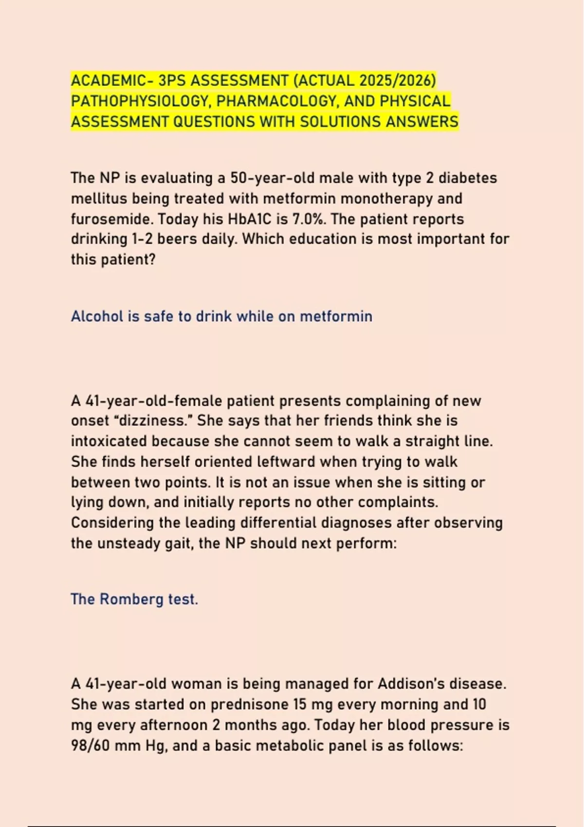 ACADEMIC- 3PS ASSESSMENT (ACTUAL 2025/2026) PATHOPHYSIOLOGY ...