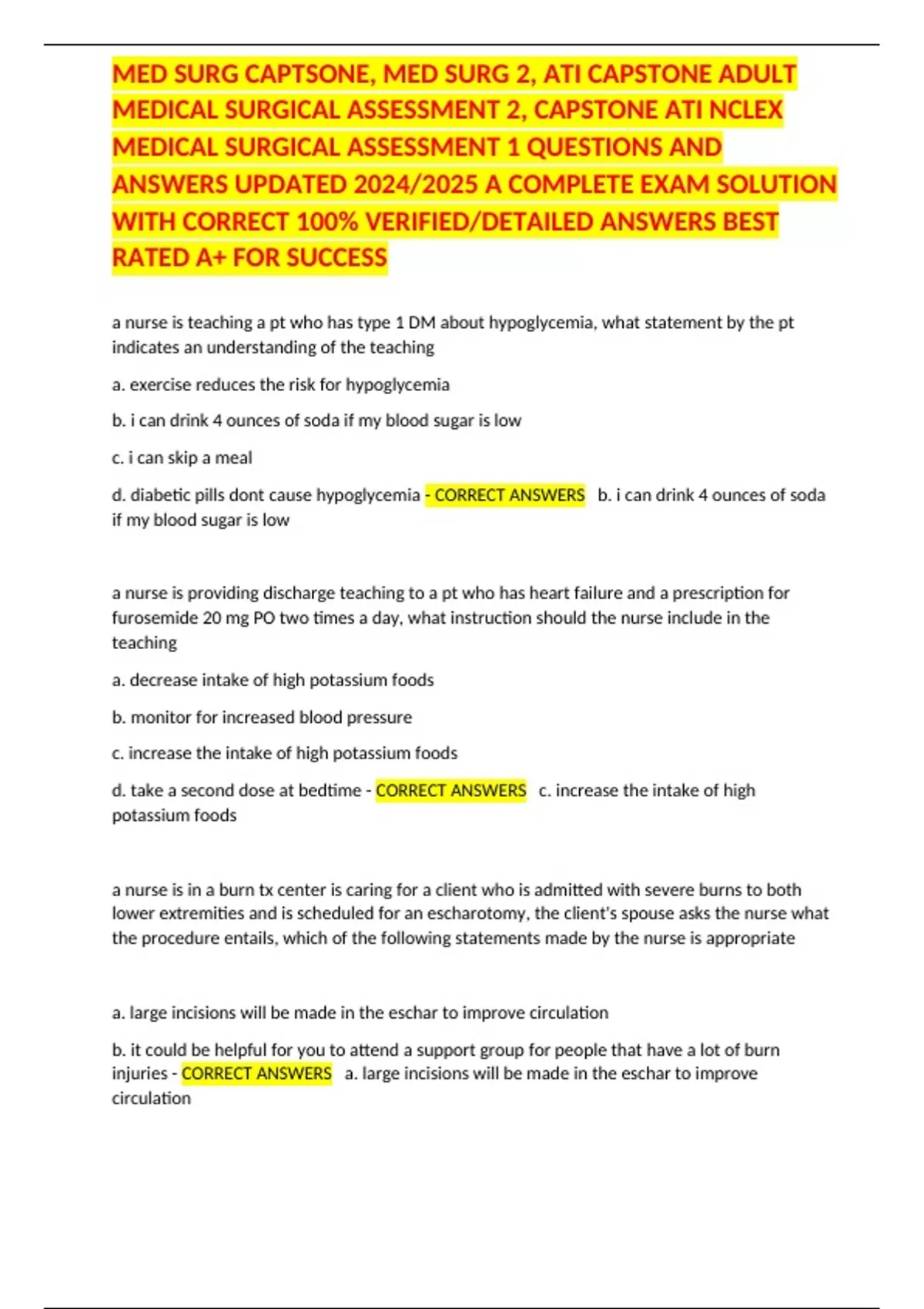 MED SURG CAPTSONE, MED SURG 2, ATI CAPSTONE ADULT MEDICAL SURGICAL ASSESSMENT 2, CAPSTONE ATI ...