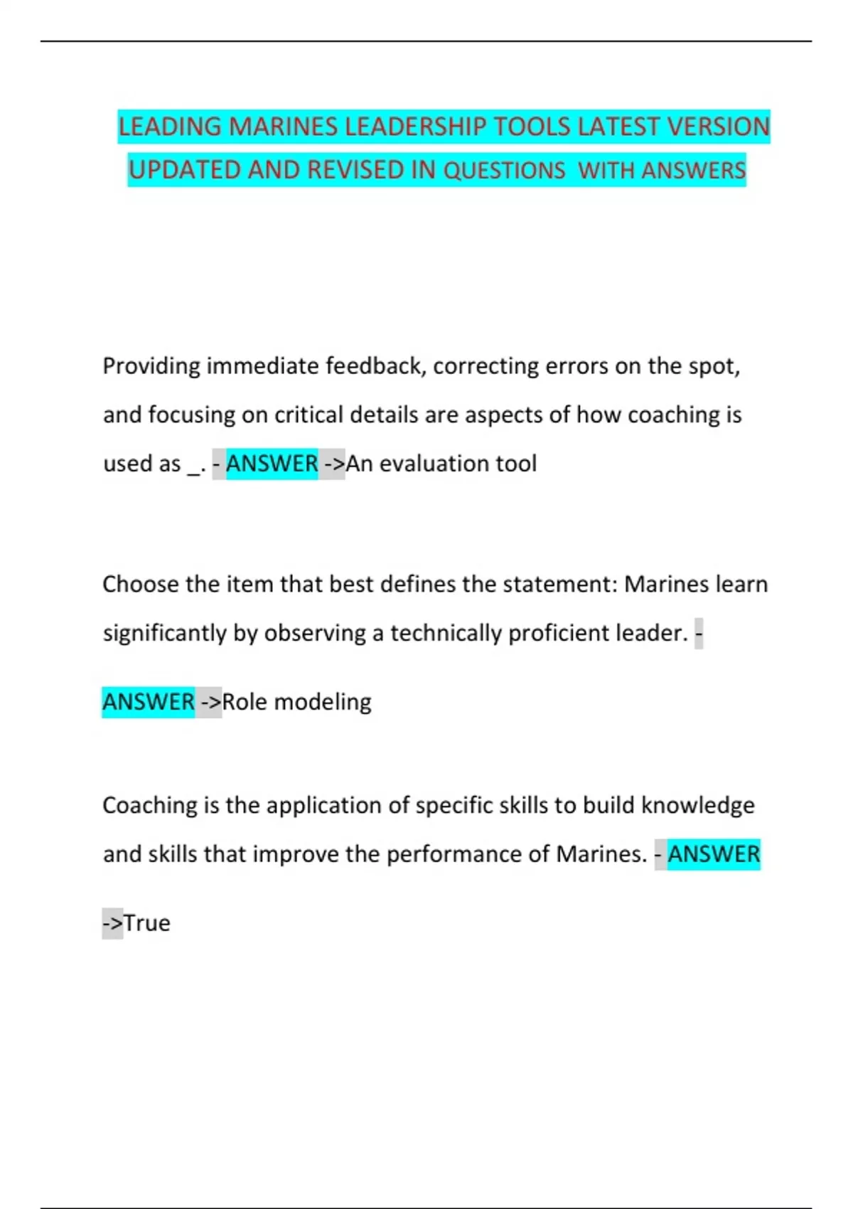 LEADING MARINES LEADERSHIP TOOLS LATEST VERSION UPDATED AND REVISED IN ...