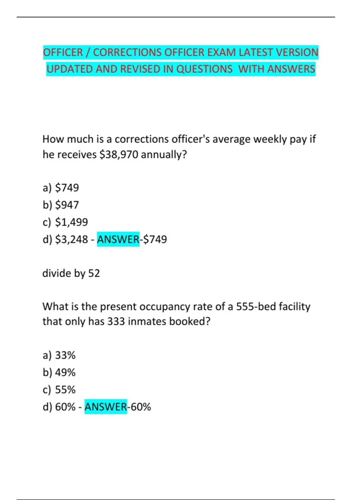 OFFICER / CORRECTIONS OFFICER EXAM LATEST VERSION UPDATED AND REVISED ...