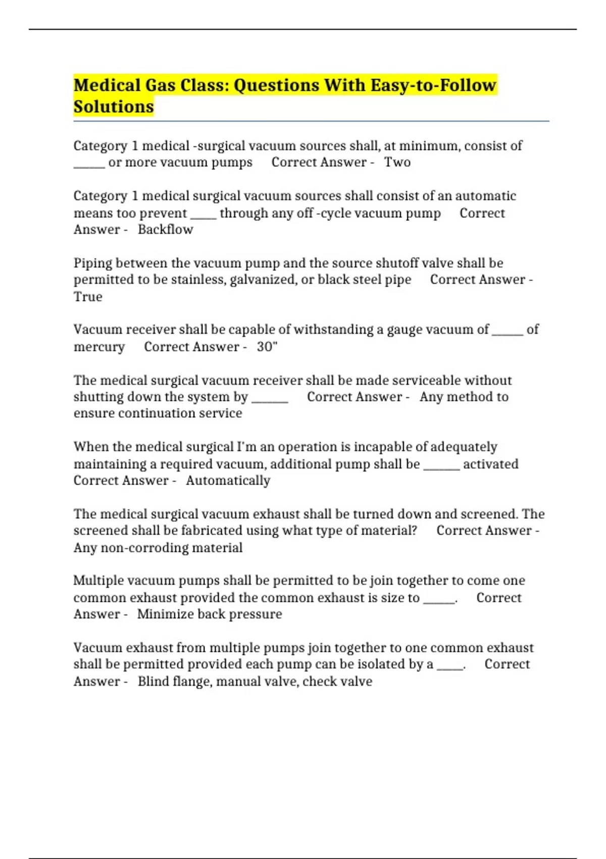 Medical Gas Class: Questions With Easy-to-Follow Solutions - Medical ...