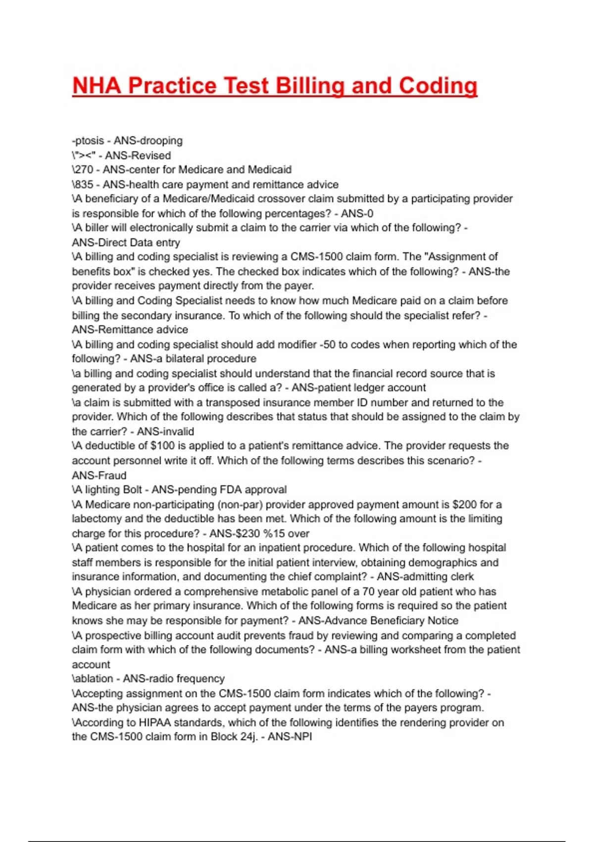 NHA Practice Test Billing and Coding Exam 2025/2026 Questions With ...