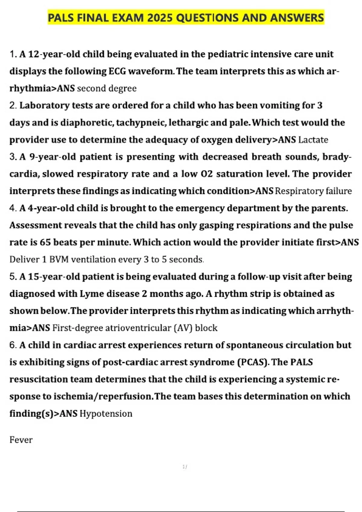 PALS FINAL EXAM 2025 QUESTIONS AND ANSWERS - Pals - Stuvia US
