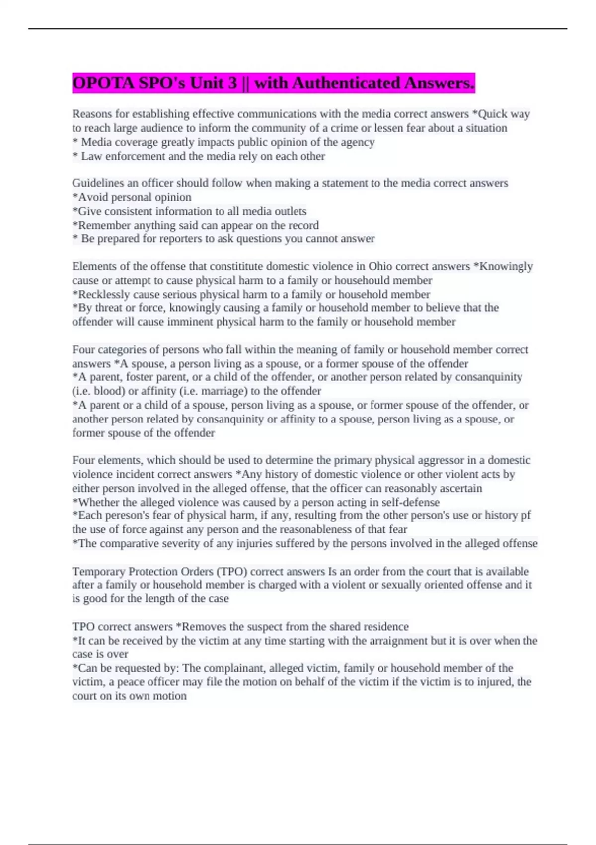 OPOTA SPO's Unit 3 || with Authenticated Answers. - OPOTA SPO\\\'s Unit ...