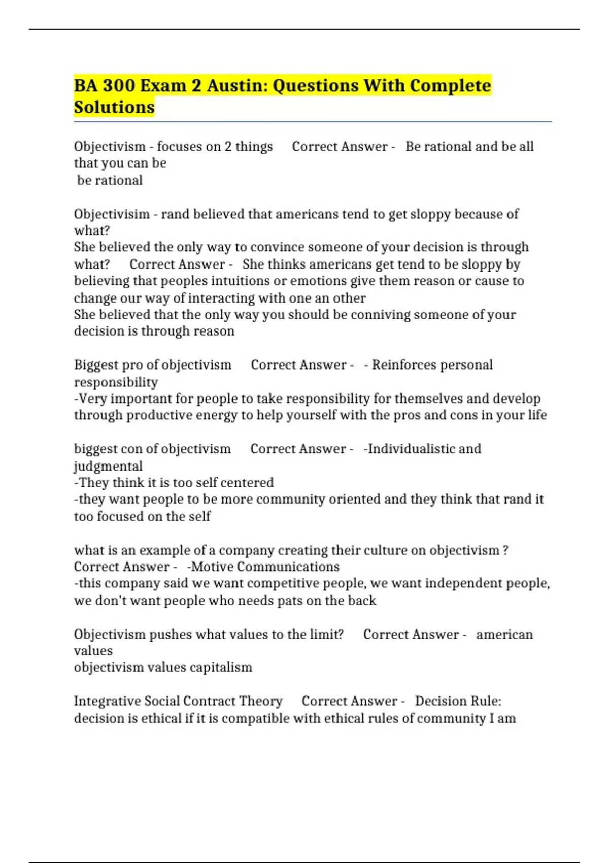 BA 300 Exam 2 Austin: Questions With Complete Solutions - BA 300 ...