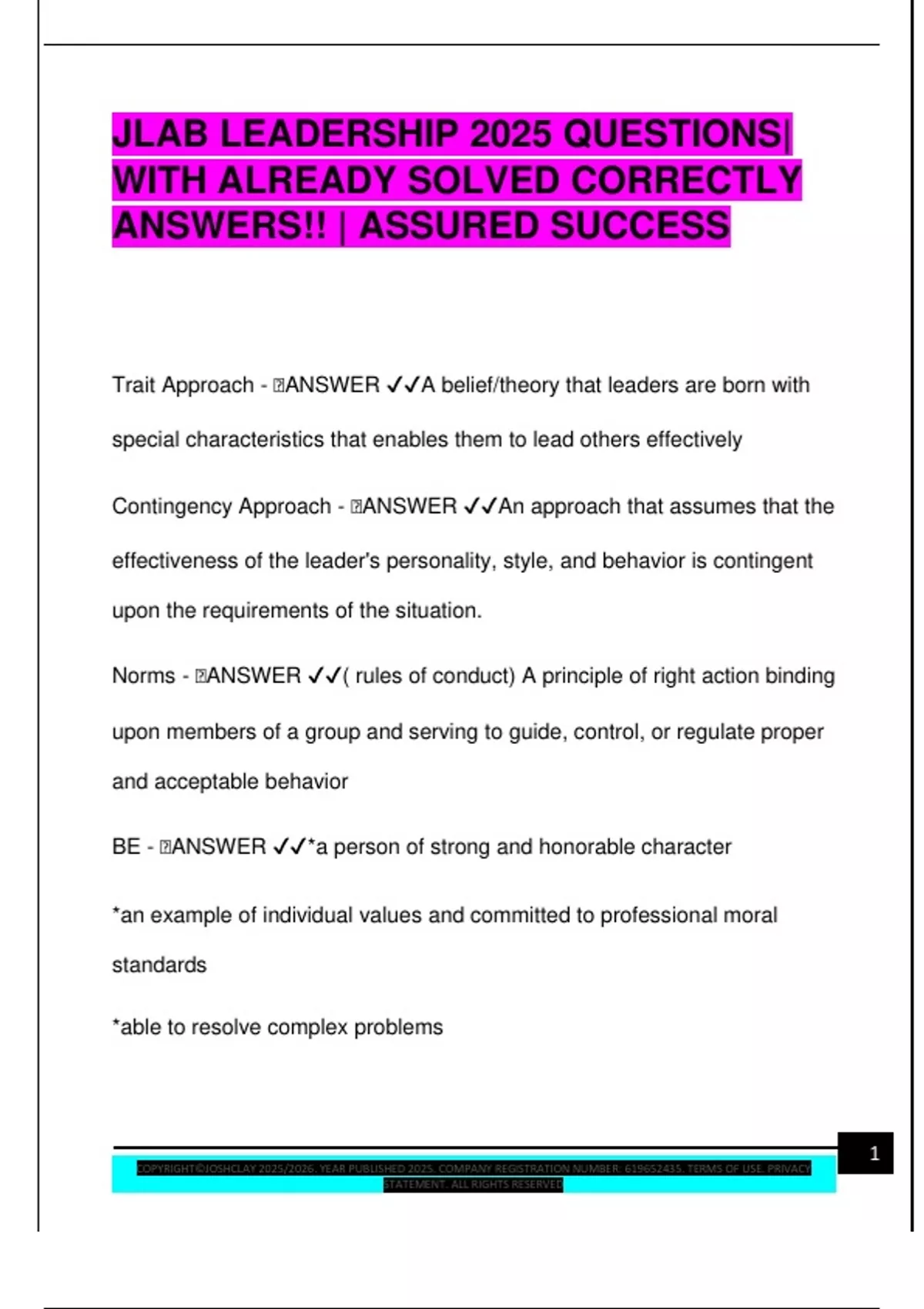 JLAB LEADERSHIP 2025 QUESTIONS| WITH ALREADY SOLVED CORRECTLY ANSWERS ...