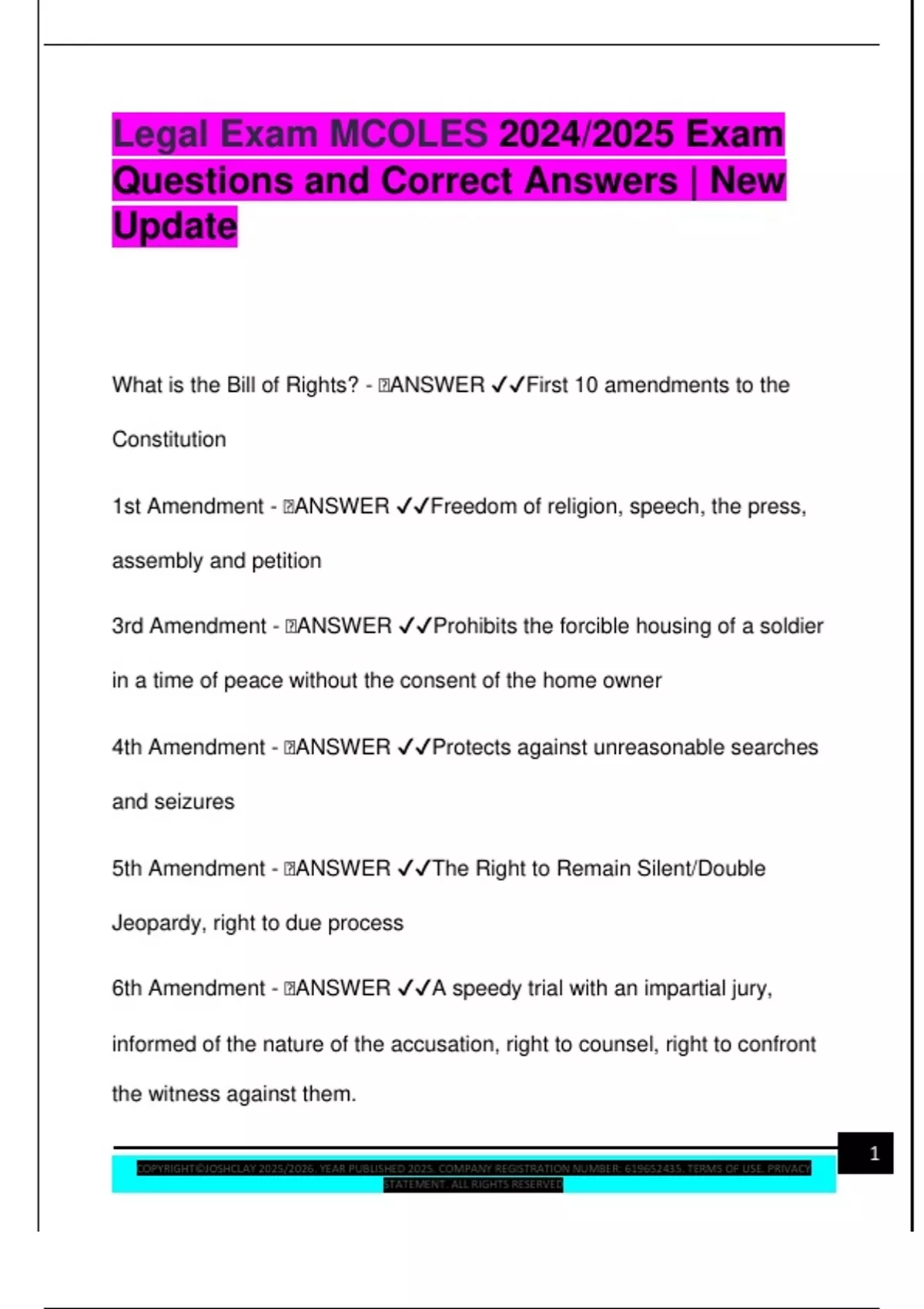 Legal Exam MCOLES 2024/2025 Exam Questions and Correct Answers | New ...