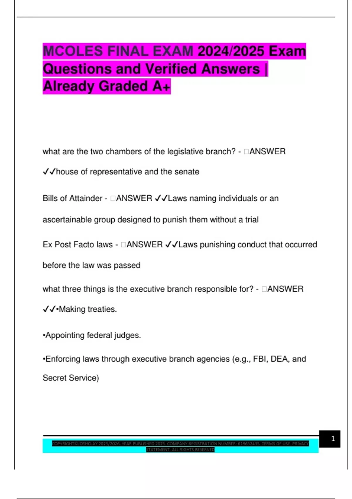 MCOLES FINAL EXAM 2024/2025 Exam Questions and Verified Answers ...