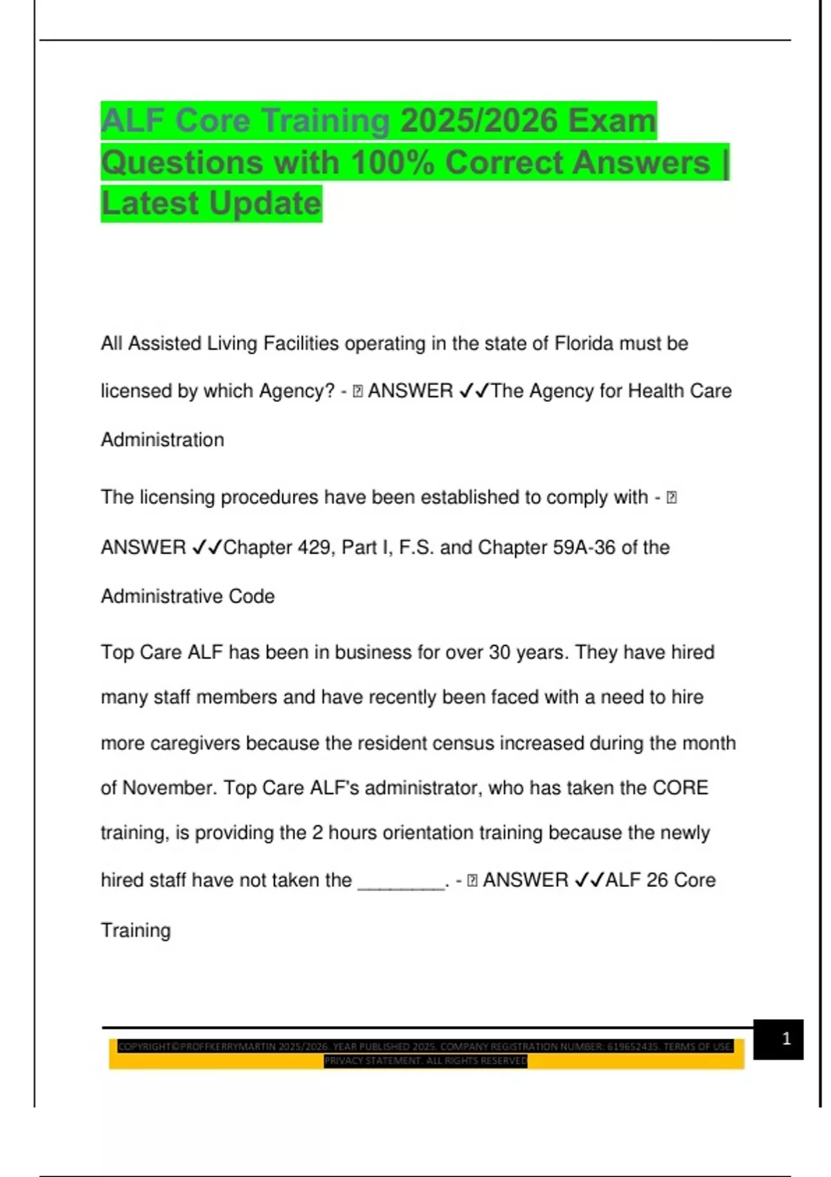 ALF Core Training 2025/2026 Exam Questions with 100% Correct Answers ...