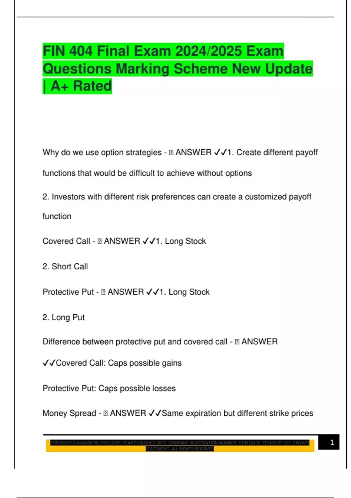 FIN 404 Final Exam 2024/2025 Exam Questions Marking Scheme New Update ...